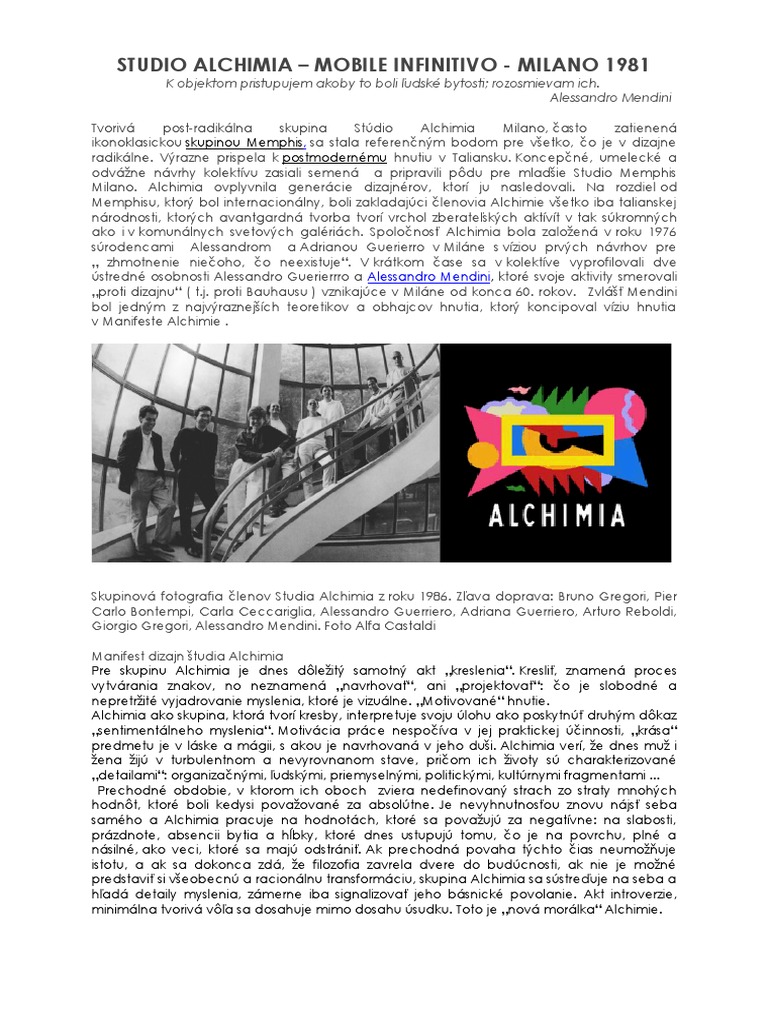 Studio Alchimia - Mobile Infinitivo - Milano 1981 | PDF