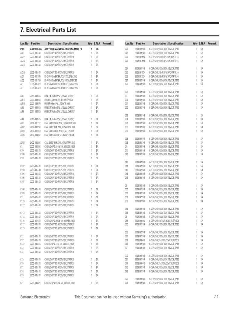 10 - Electrical Part List | PDF