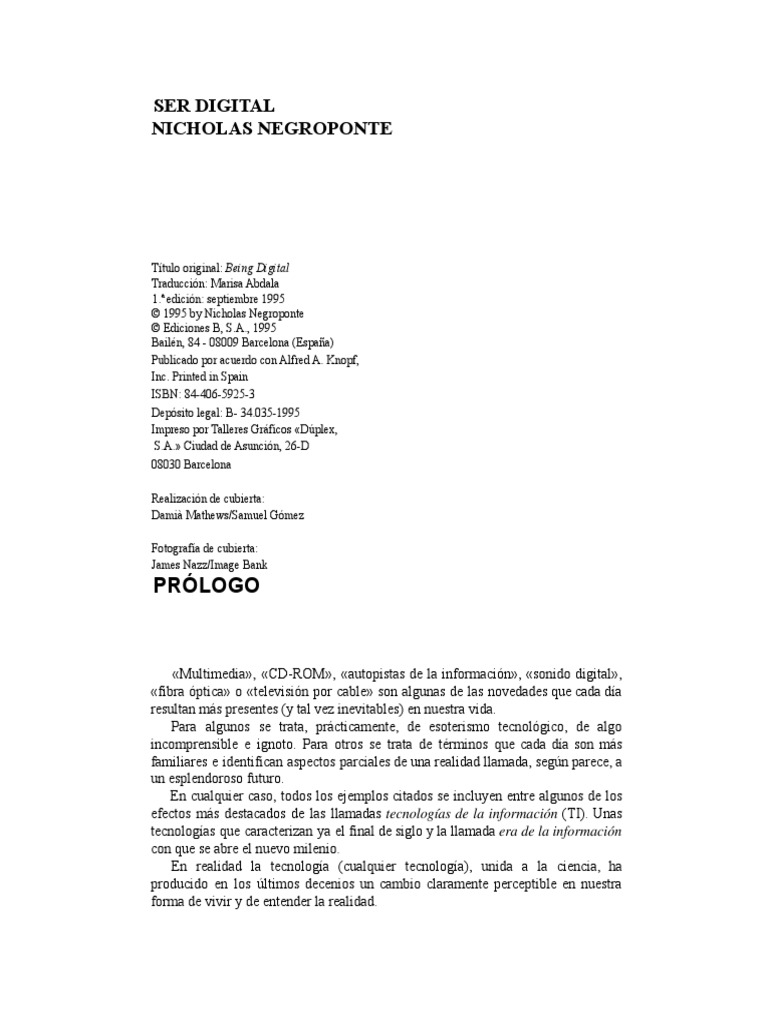 Ser Digital - Nicholas Negroponte | PDF | Conversor analógico a digital ...