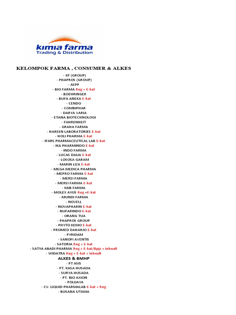 Kimia Farma Daftar Harga Per 1 Agt 2021 Pdf Medical Treatments