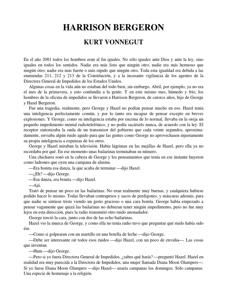 Vonnegut, Kurt - Harrison Bergeron | PDF | Ocio | Naturaleza