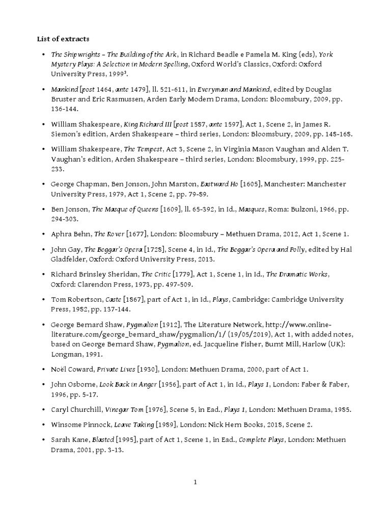 List of Extracts | PDF | Theatre