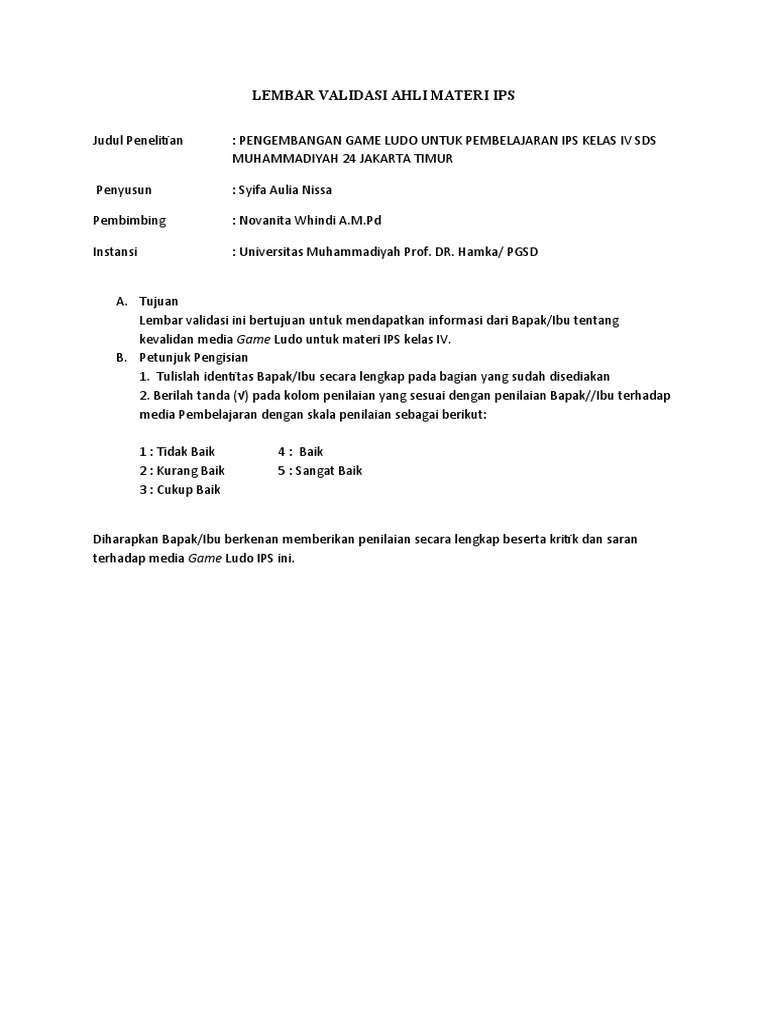 Validasi Ahli Materi Lembar Validasi | PDF