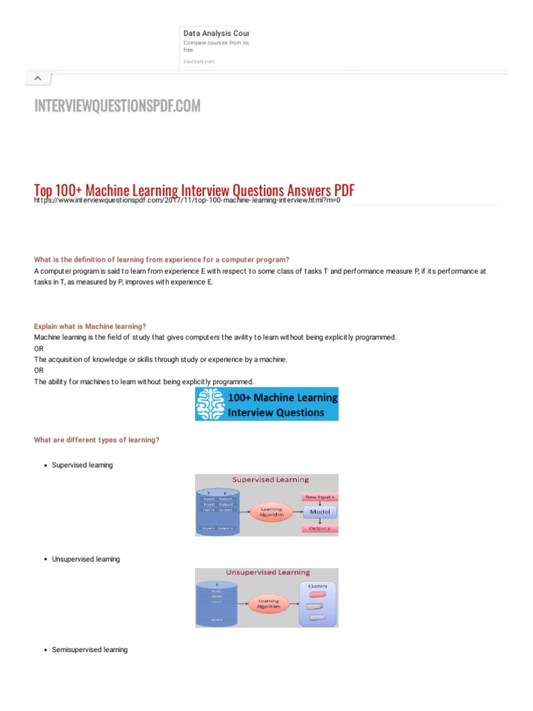 Top 100+ Machine Learning Interview Questions Answers PDF | PDF | Machine Learning | Errors And ...