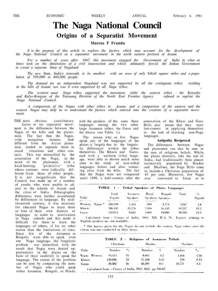 The Naga National Councilorigins of A Separatist Movement | PDF | South ...