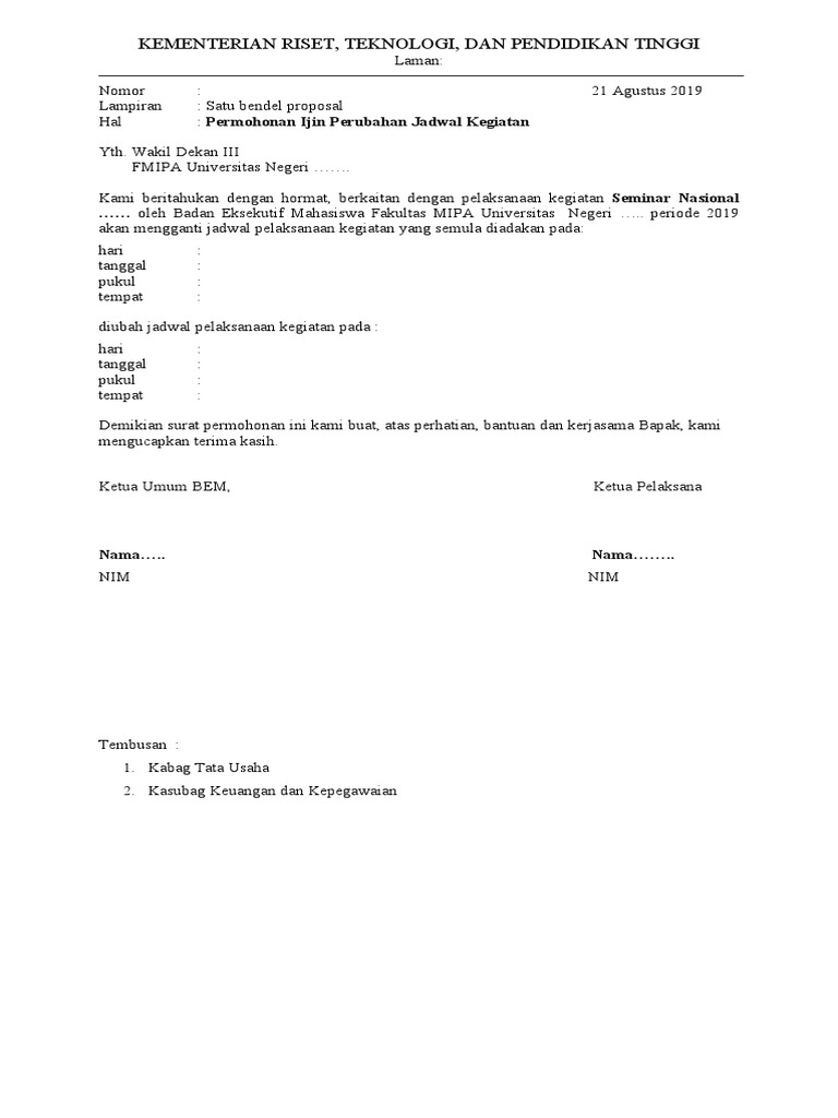 Surat Permohonan Perubahan Jadwal | PDF