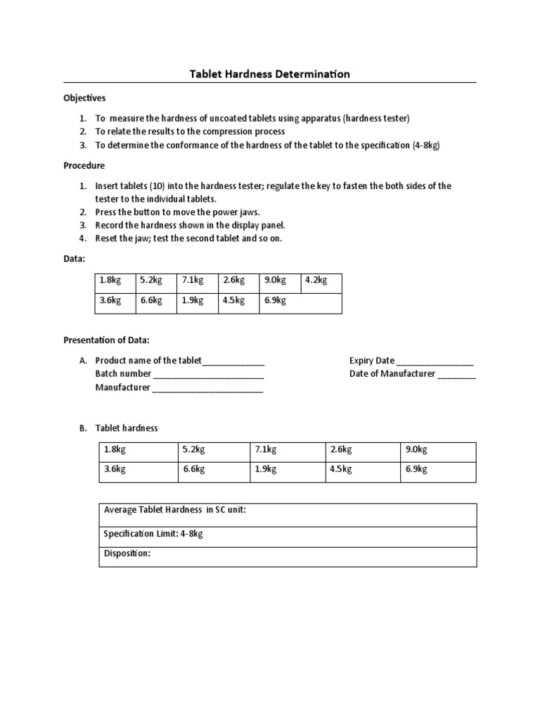 Tablet Hardness Testing Procedure | PDF
