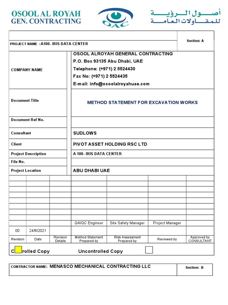 Method Statement For Excavation. | PDF | Safety | Occupational Safety ...