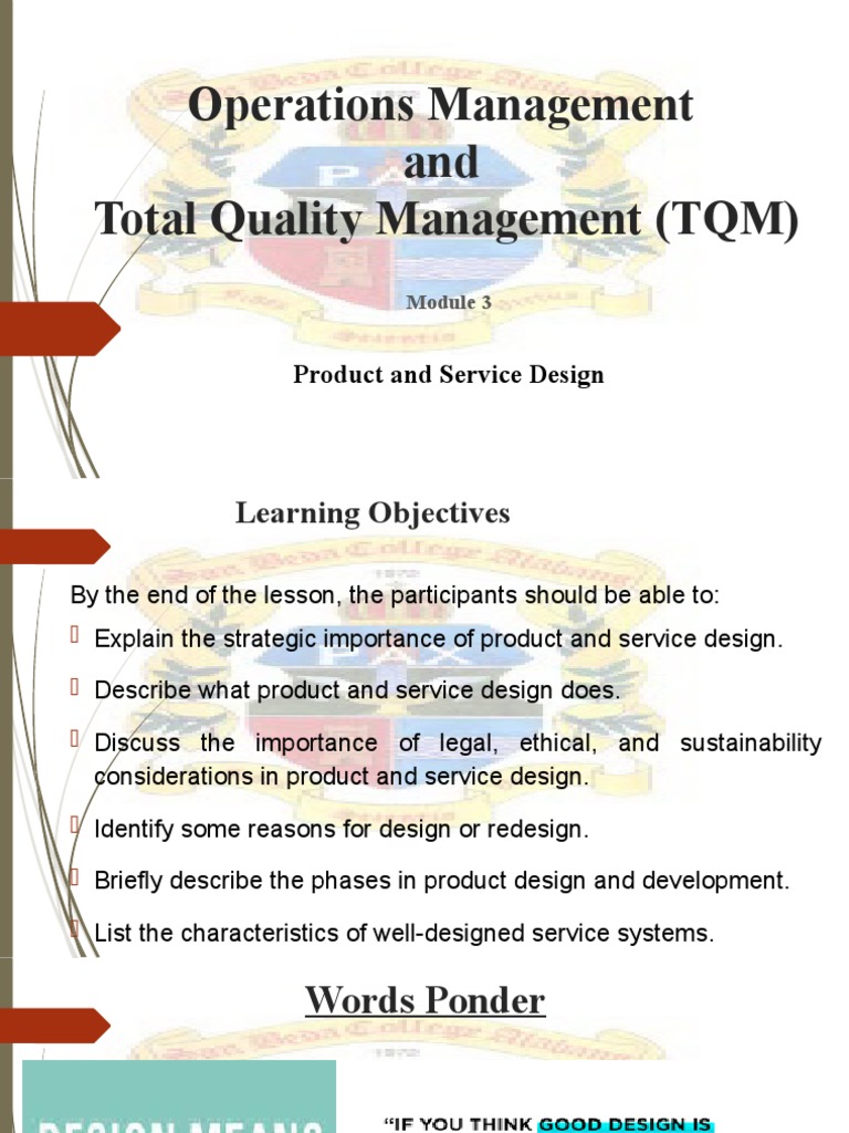 Module 3 - PPT - Operation Management TQM | PDF | Reliability ...