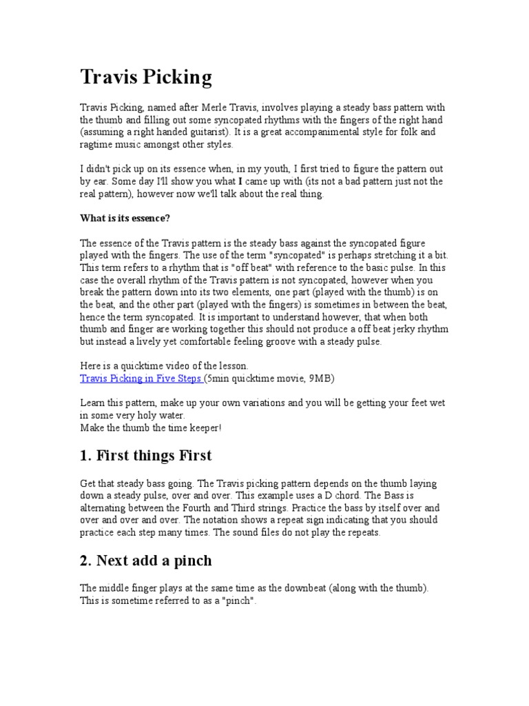 Travis Picking | PDF | Bass Guitar | Rhythm