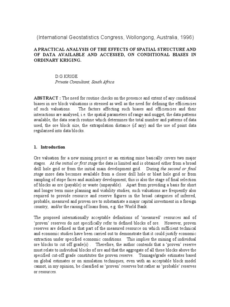 Conditional Biases in Ordinary Kriging | PDF | Bias Of An Estimator | Regression Analysis