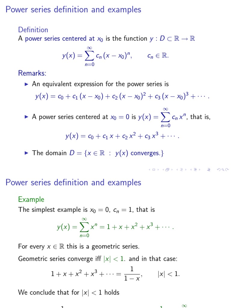Power Series Centered at X Y: D R R y (X) X C (X X), C R | PDF | Power ...