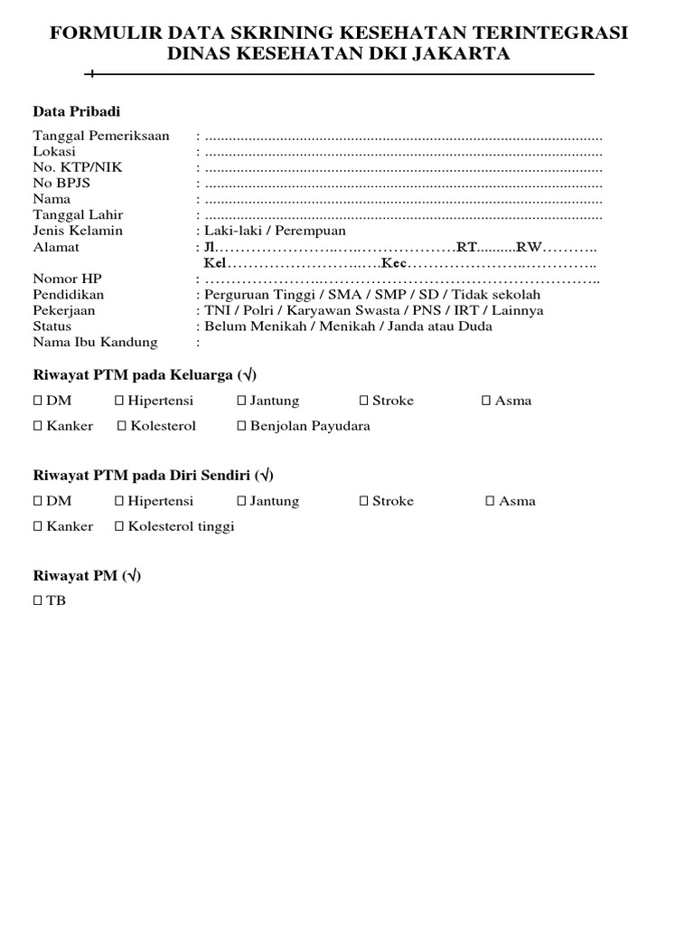 Form Skrining Terpadu DKI PTM, TB, Hiv, TD Wus | PDF