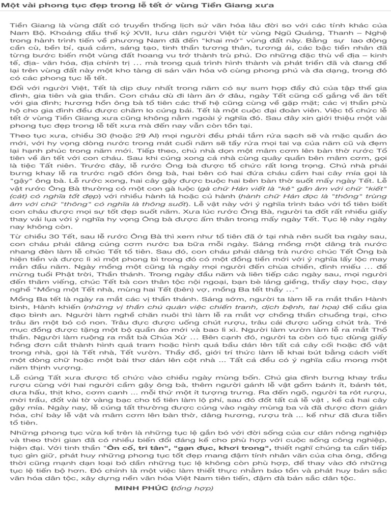 Một Vài Phong Tục Đẹp Trong Lễ Tết ở Vùng Tiền Giang Xưa - Xuất Bản Thông Tin | PDF