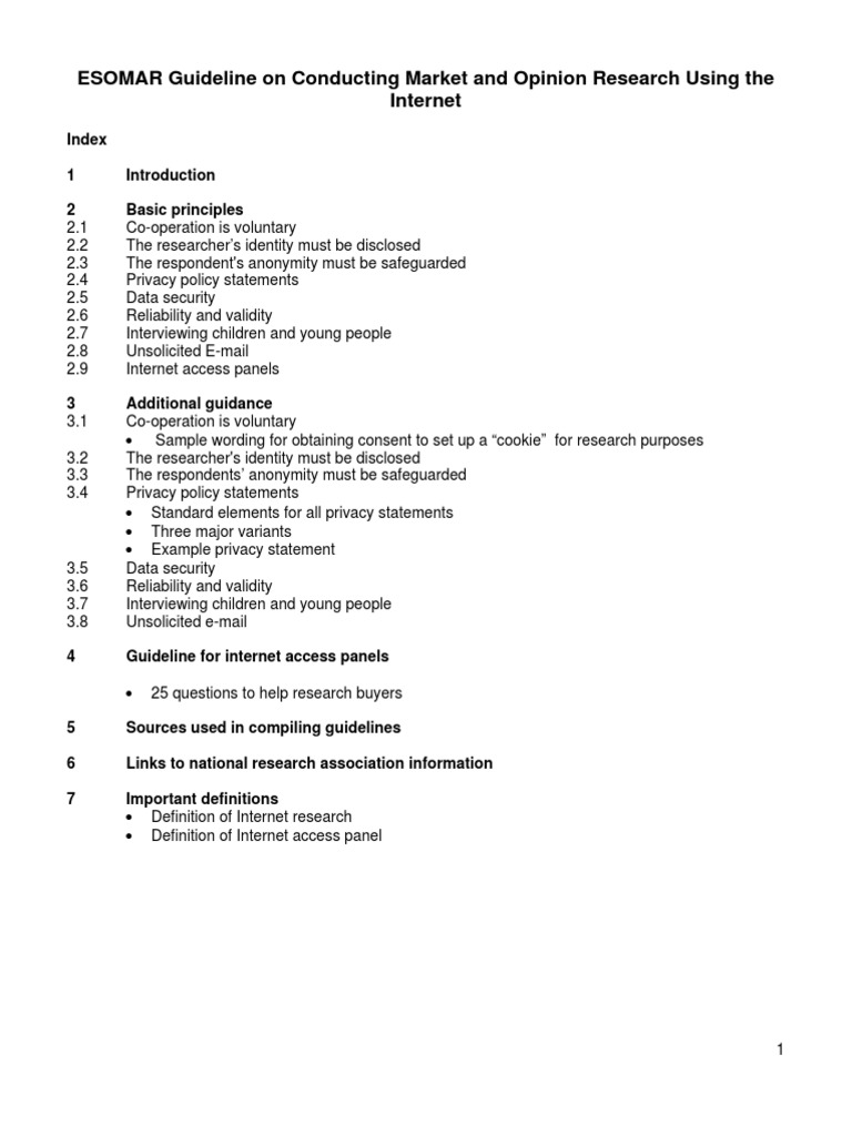 ESOMAR Guideline On Conducting Market and Opinion Research Using The ...