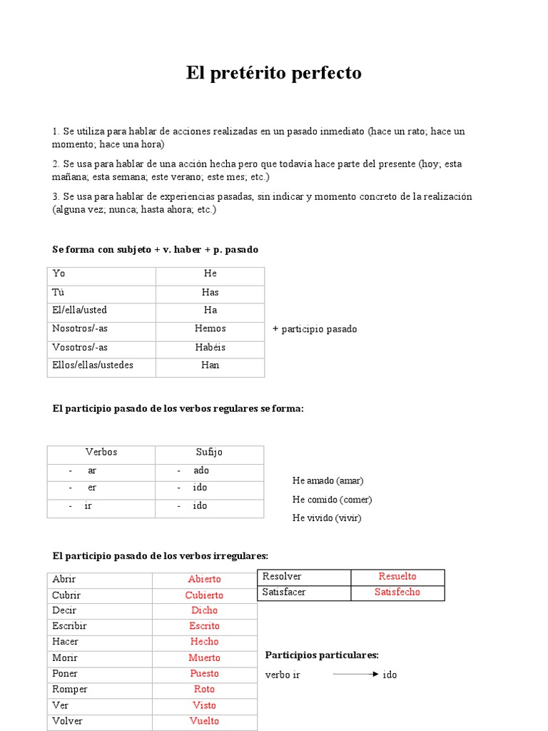 Uso y formación del pretérito perfecto | PDF | Verbo | Lingüística
