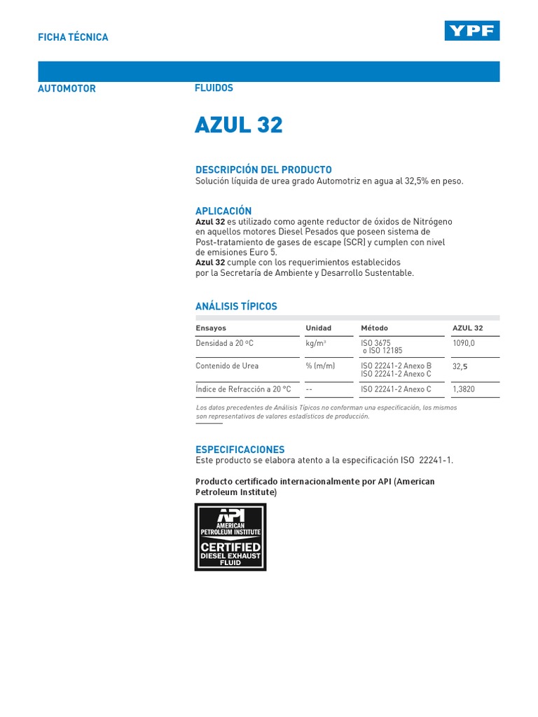 Ficha Técnica de Urea Azul 32 | PDF | Metal no ferroso | Materiales