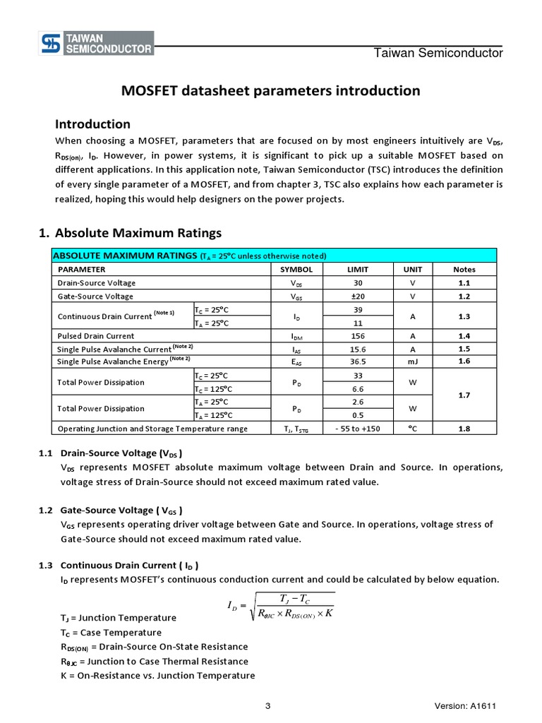 MOSFET Parameter Guide by Taiwan Semiconductor | PDF | Mosfet | Electricity