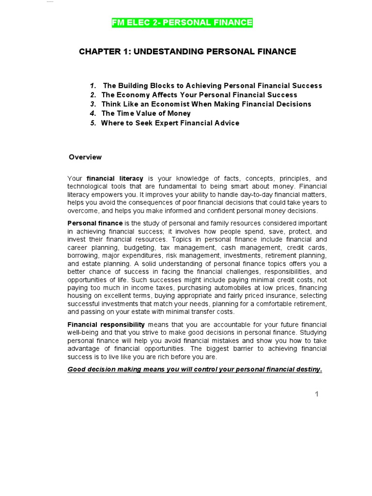 Chapter 1 - Understanding Personal Finance | PDF | Present Value ...