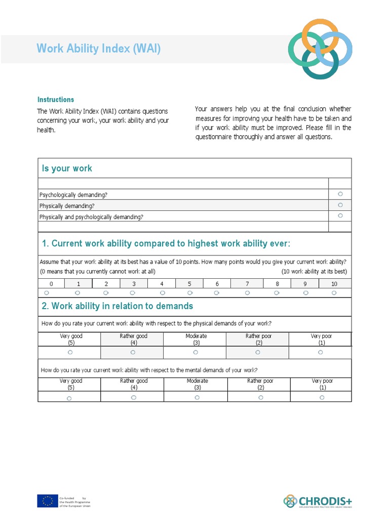 WAI - Work Ability Index | PDF | Psychology | Diseases And Disorders