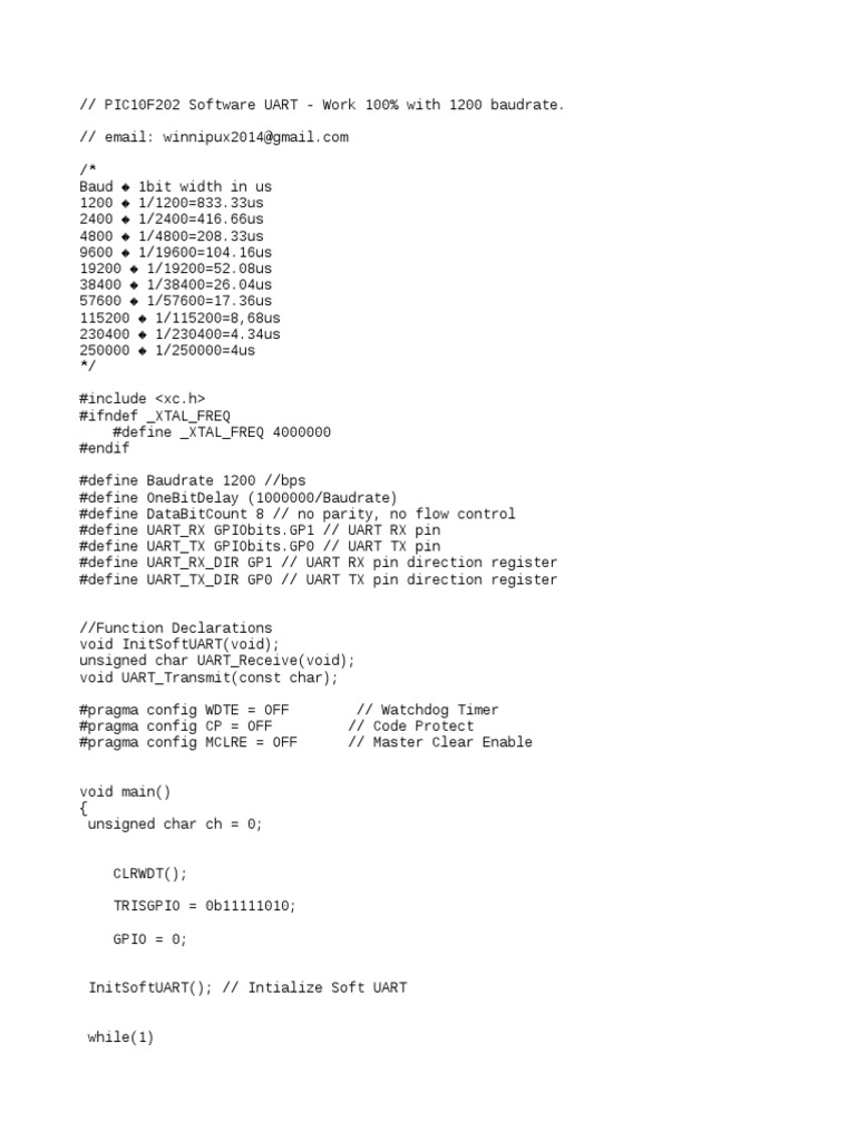 PIC10F202 SoftwareUART | PDF | Computing | Computer Engineering