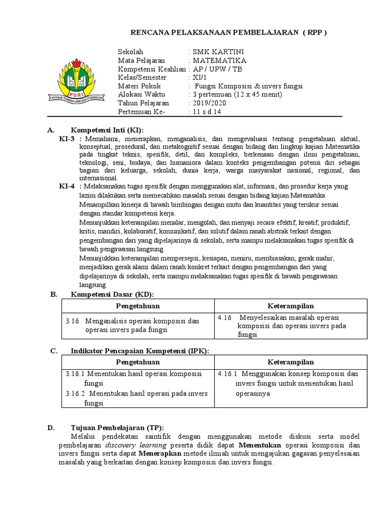 RPP 3 F.komposisi Dan Invers Fungsi | PDF