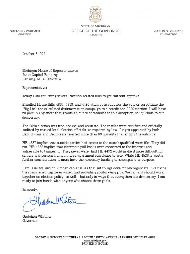 Veto Letter - HB 4528, 4837, 4838, 4492 | PDF