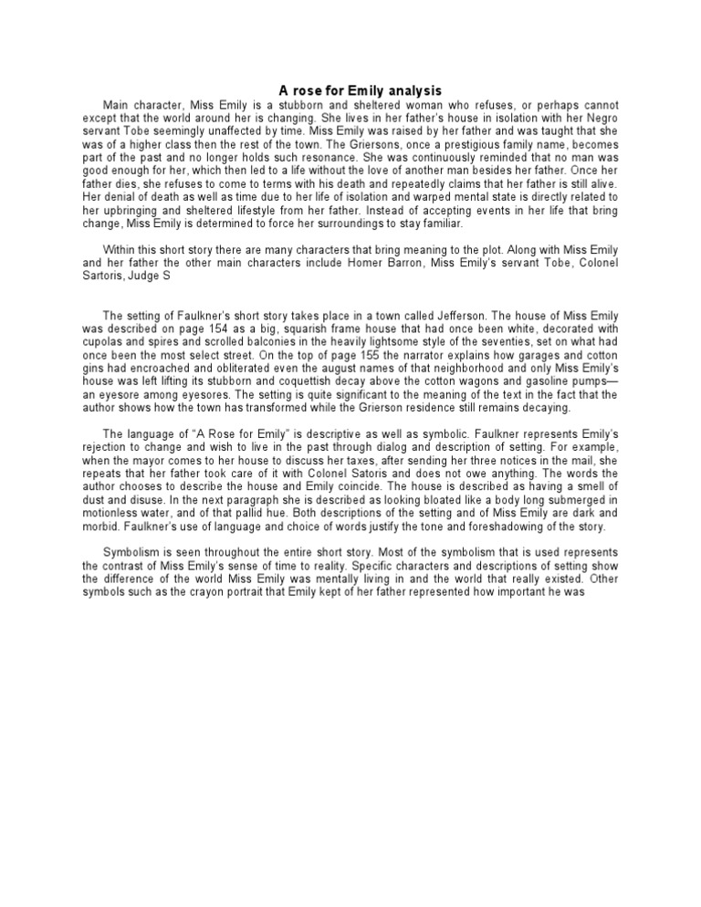 "A Rose for Emily: Character & Symbolism Analysis" | PDF