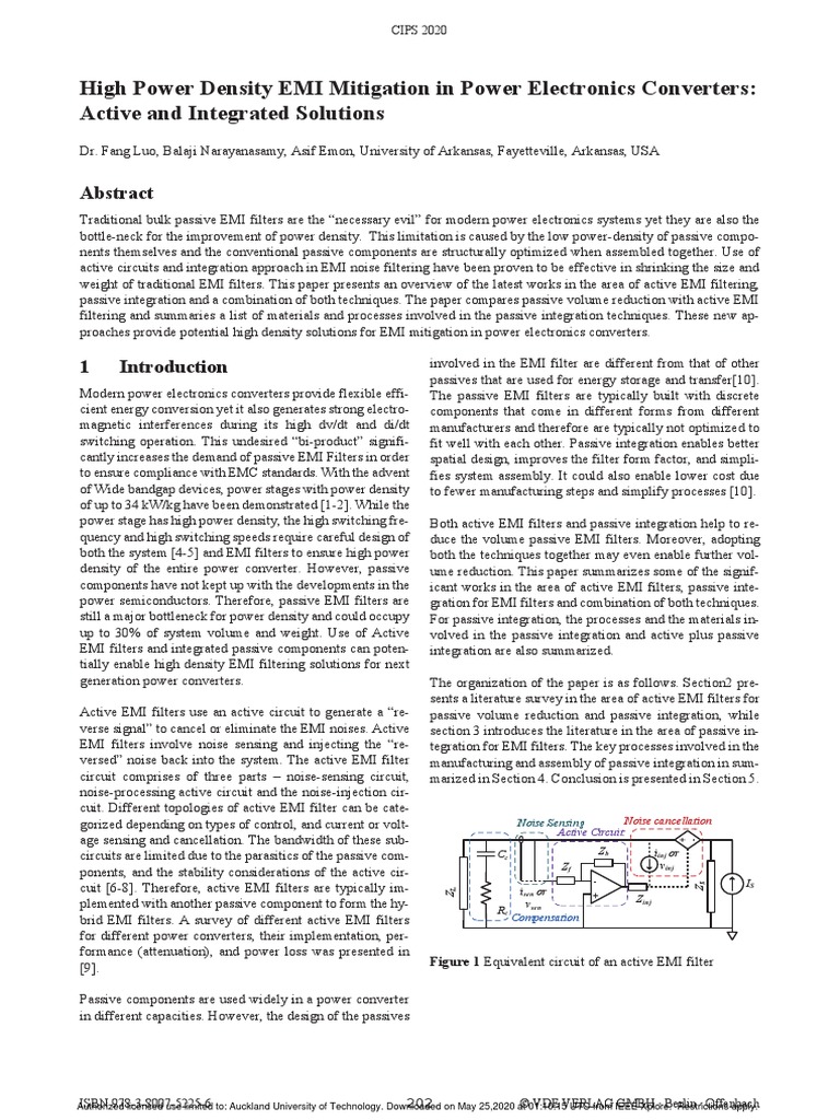 High Power Density EMI Mitigation in Power Electronics Converters - Active and Integrated ...