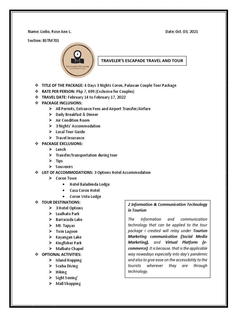 4D3N Coron Palawan Tour Package | PDF