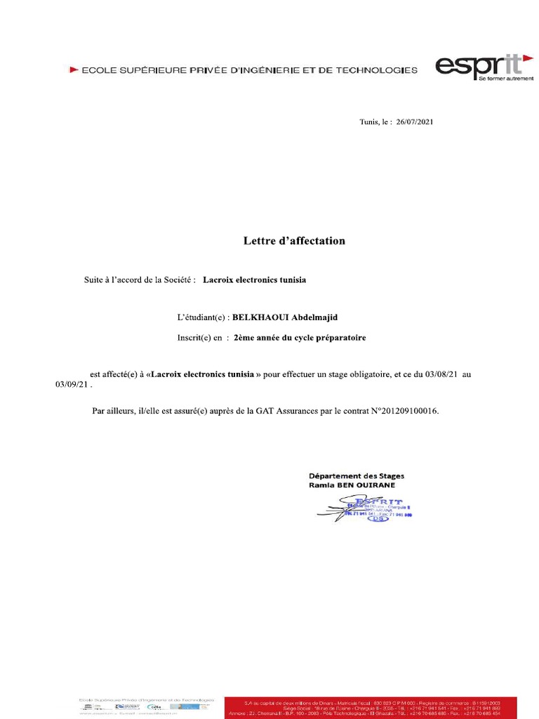 Lettre D'affectation | PDF