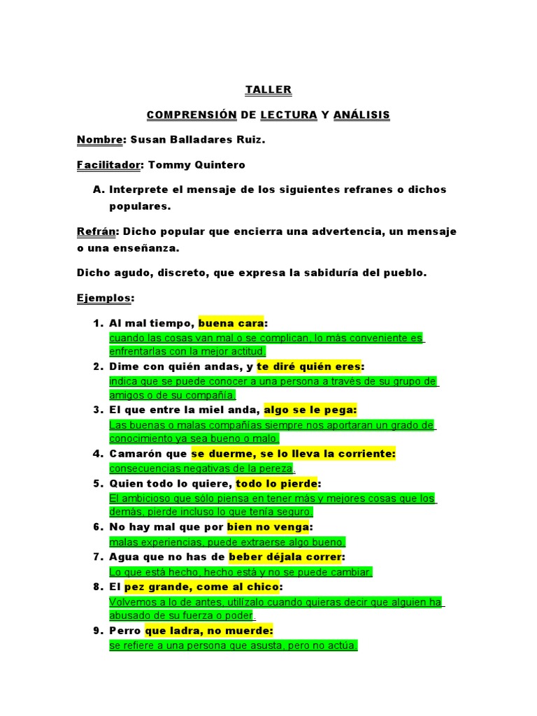 REFRANES | PDF | Artes del Lenguaje y Comunicación