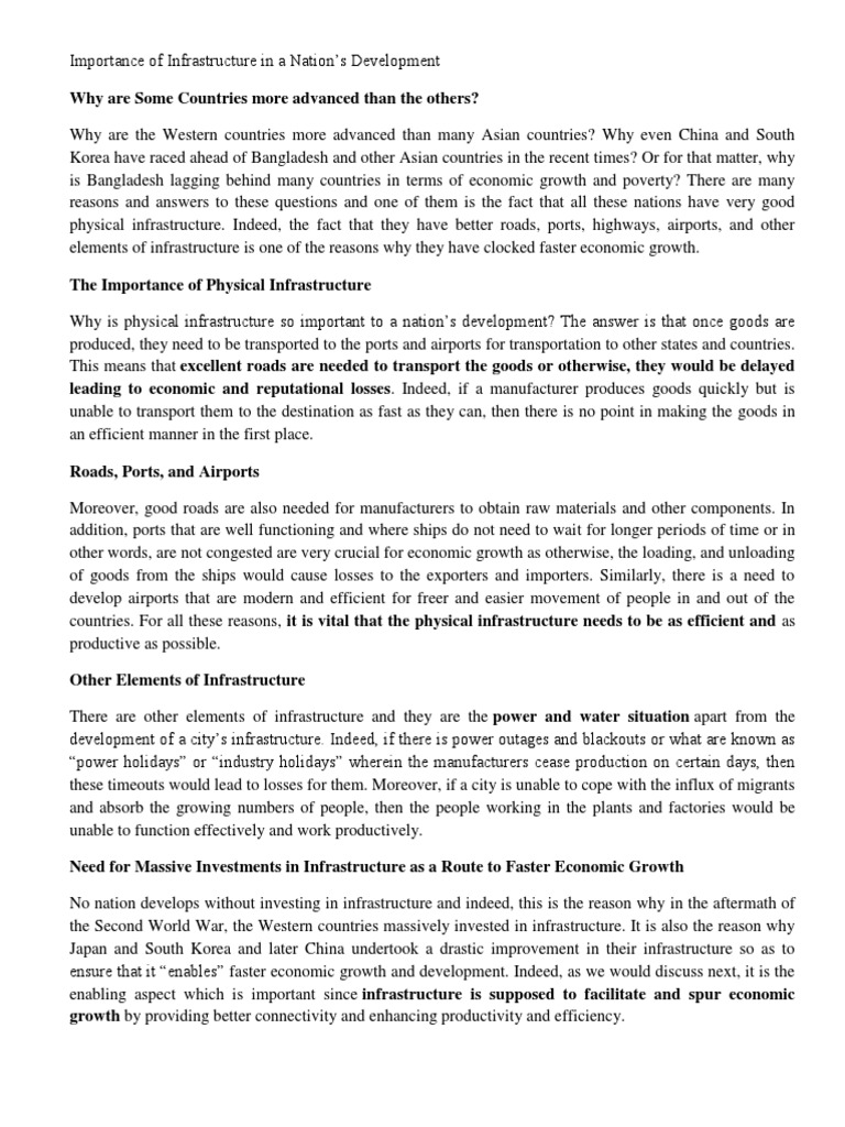 Role of Infrastructure in Economic Development | PDF | Infrastructure ...