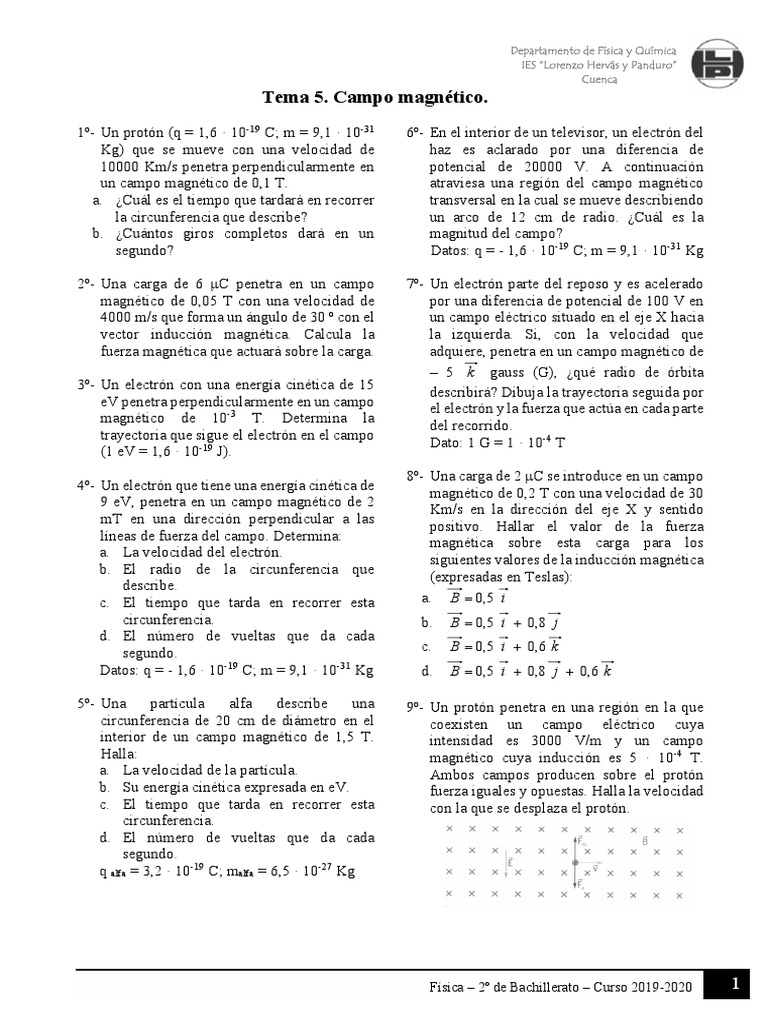 Ejercicios T.5. Campo Magnético | PDF | Campo magnético | Corriente eléctrica