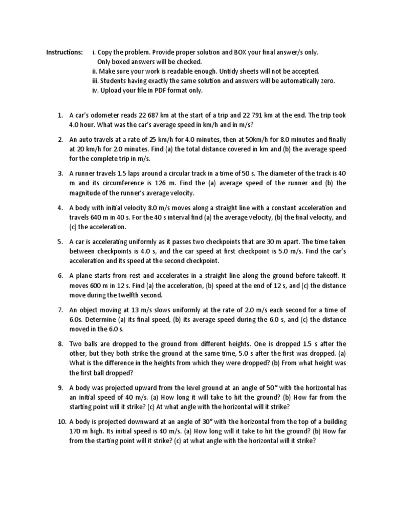Problem Set 1 | PDF | Speed | Acceleration