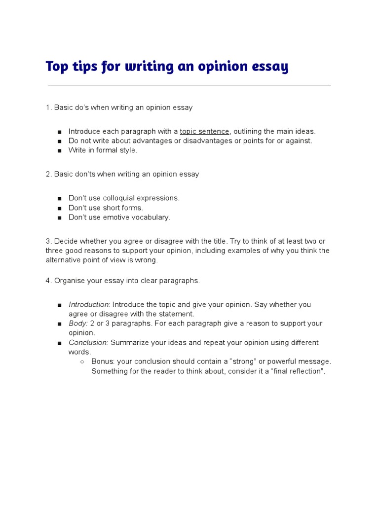 Top Tips For Writing An Opinion Essay - Cristina Cabal | PDF