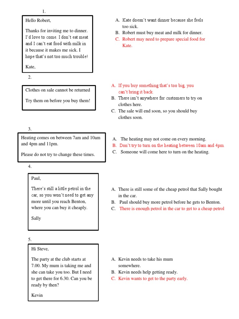 KET Part 1 KEY | PDF