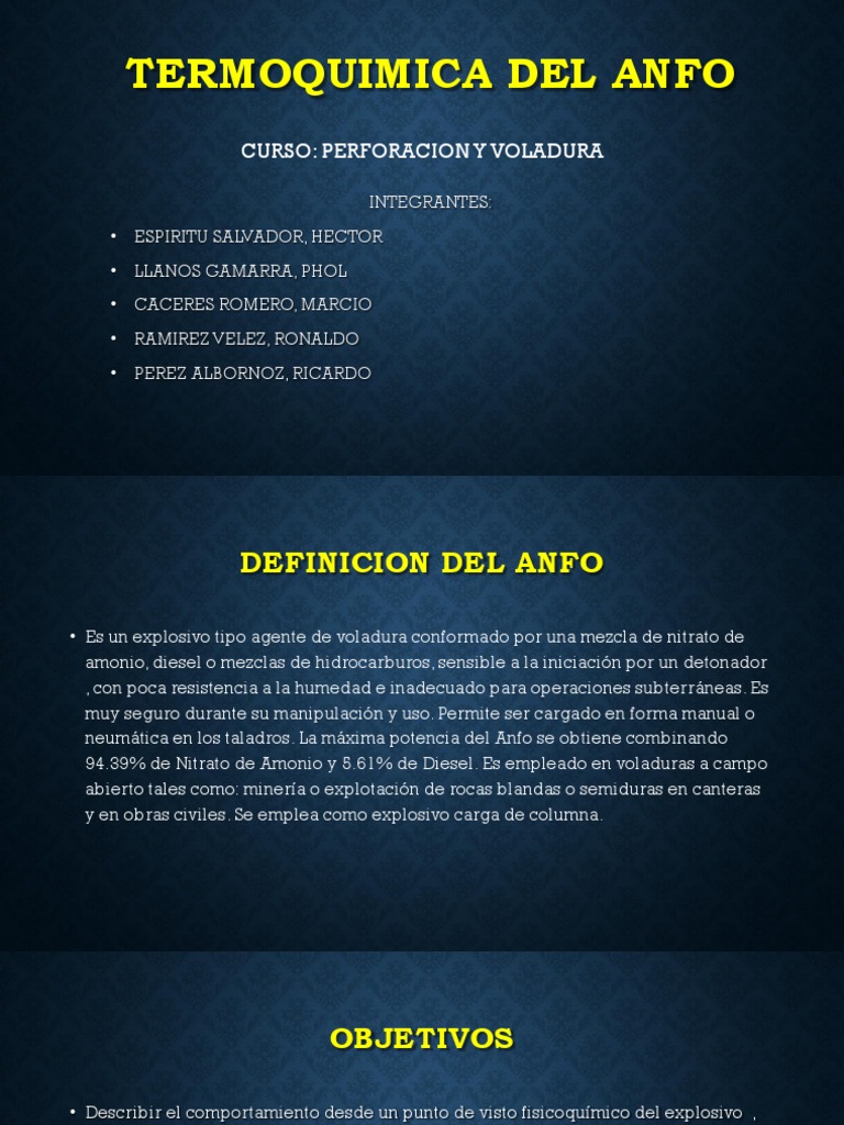 Termodinámica del ANFO en voladuras | PDF | Gases | Química Física