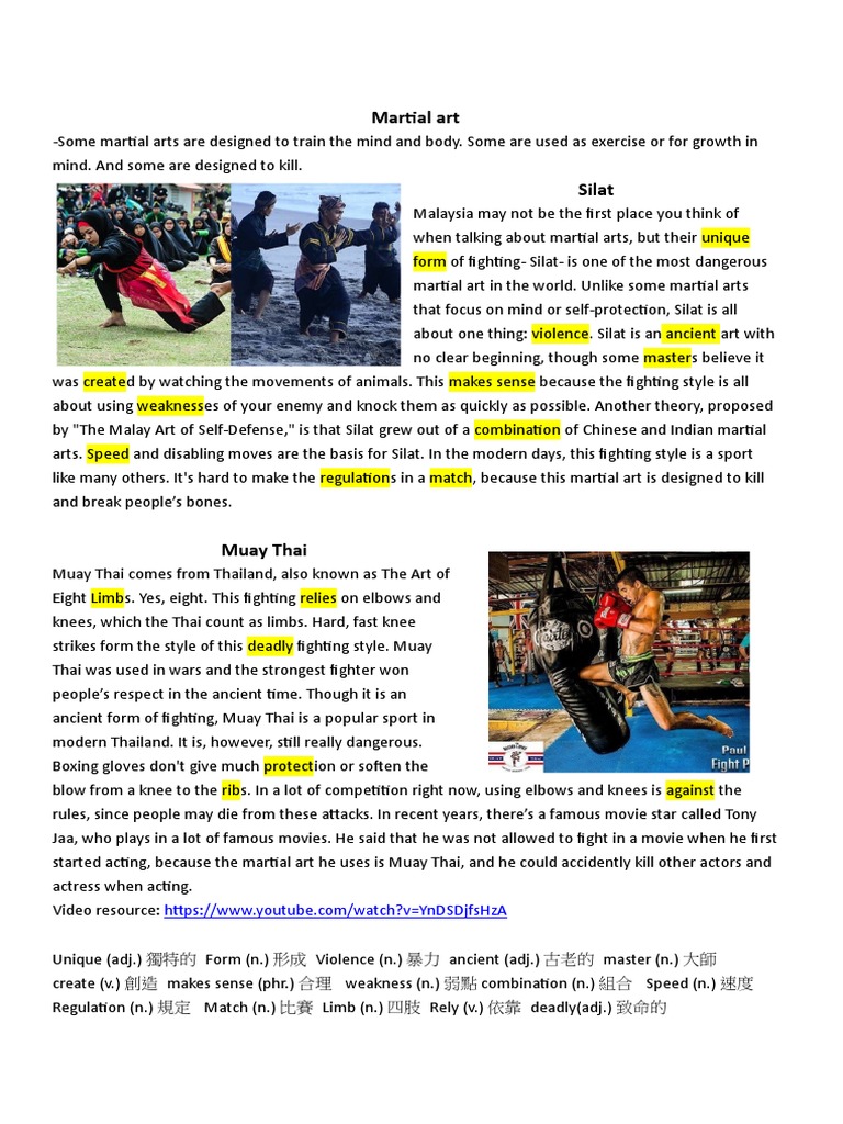 Four Martial Arts Reading Comprehension Exercises - 125338 | PDF | Muay ...
