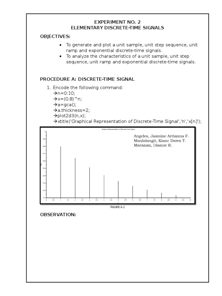 Experiment No 2 Elementary Discrete Time Signals Objectives Download Free Pdf Discrete Time
