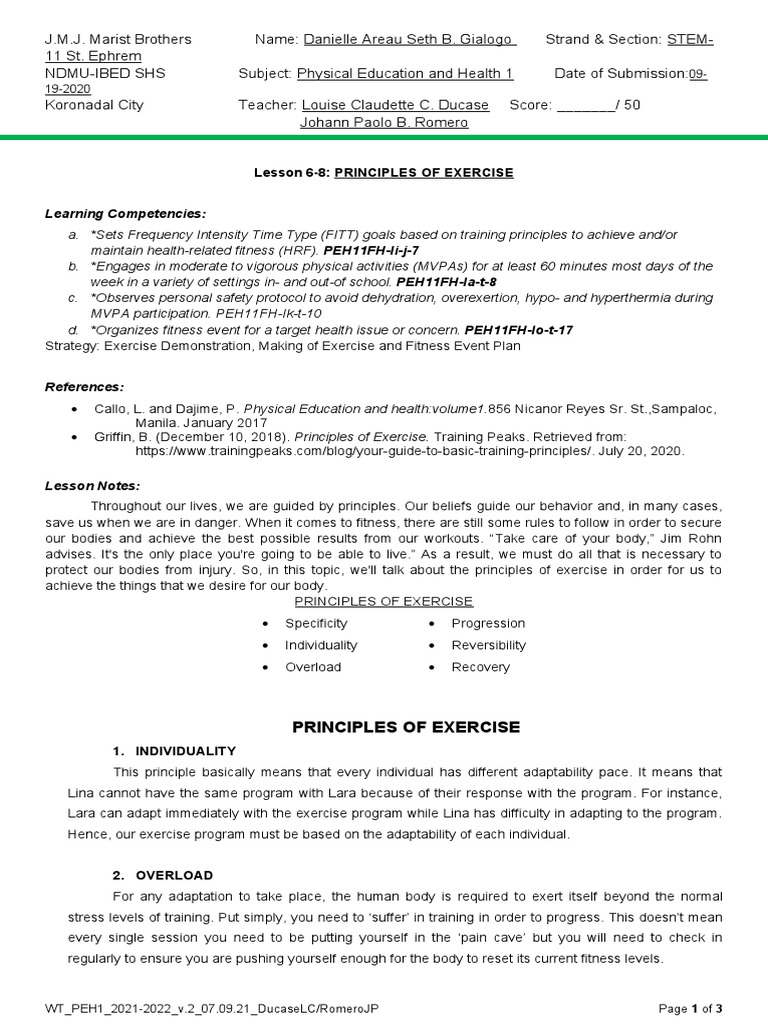 Principles of Exercise and Training | PDF | Physical Fitness | Recreation