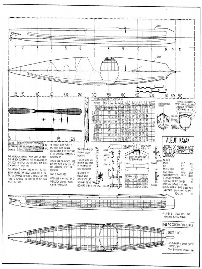 SKN On Frame Aleut Baidarka Kayak Rowing Boat Plan Plans Offsets Part 2 ...