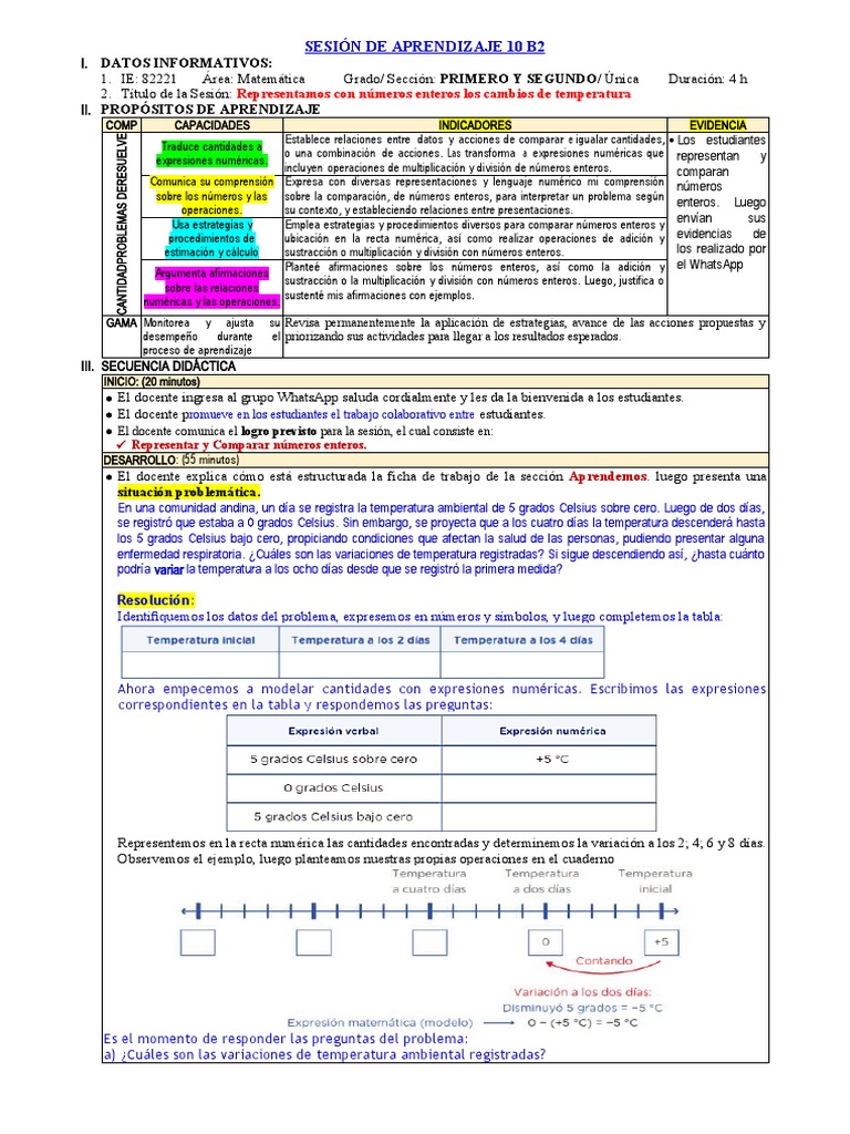 MAT1 - U1 - S2 - Calculamos El Valor Absoluto y Comparamos Números Enteros | PDF | Entero ...