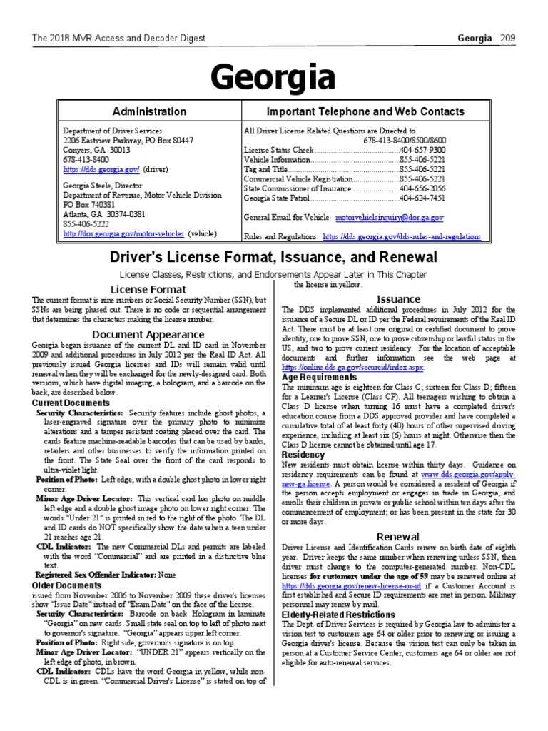 Georgia: Driver's License Format, Issuance, and Renewal | Download Free ...