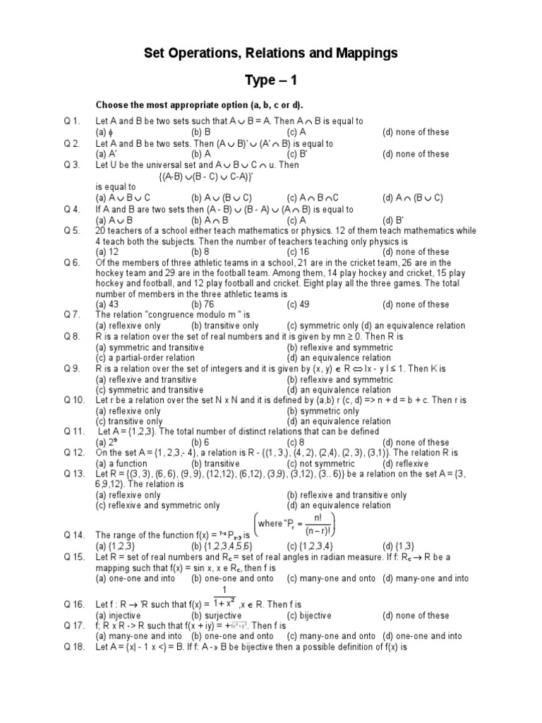 01 - Set Operations, Relations and Mappings | PDF | Functions And Mappings | Mathematics