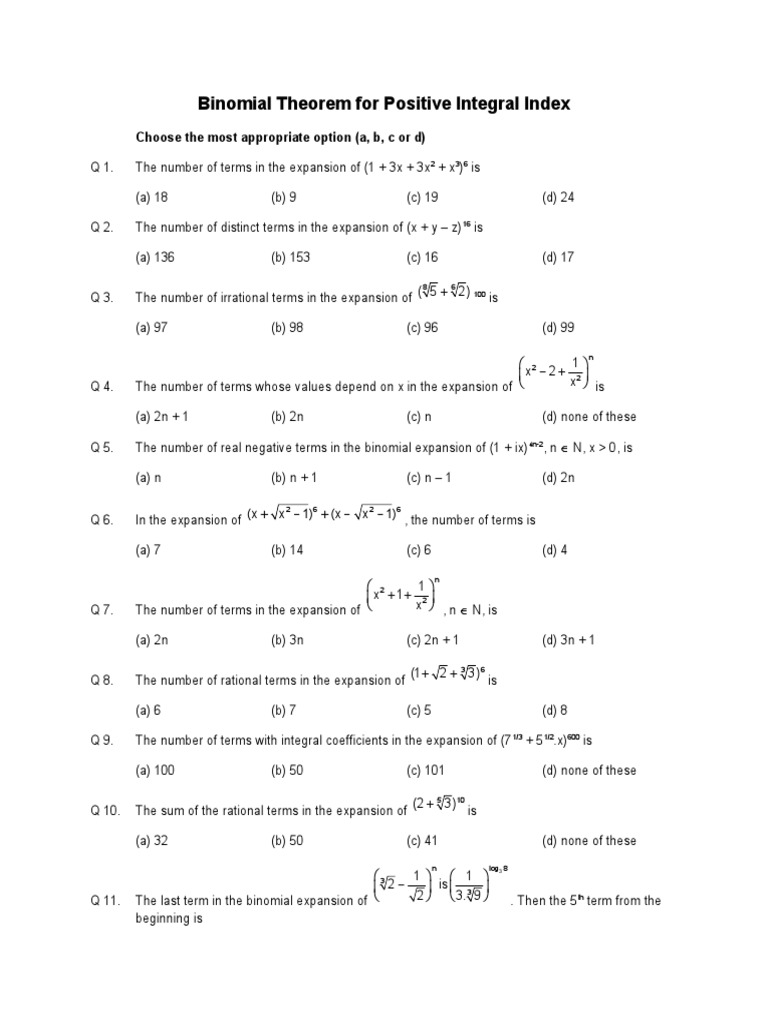 Binomial Theorem: Integral Index Exercises | PDF | Abstract Algebra ...