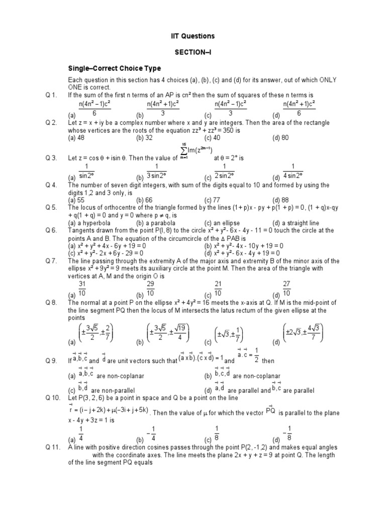 Section I and II: Multiple Choice Questions on Various Topics in ...