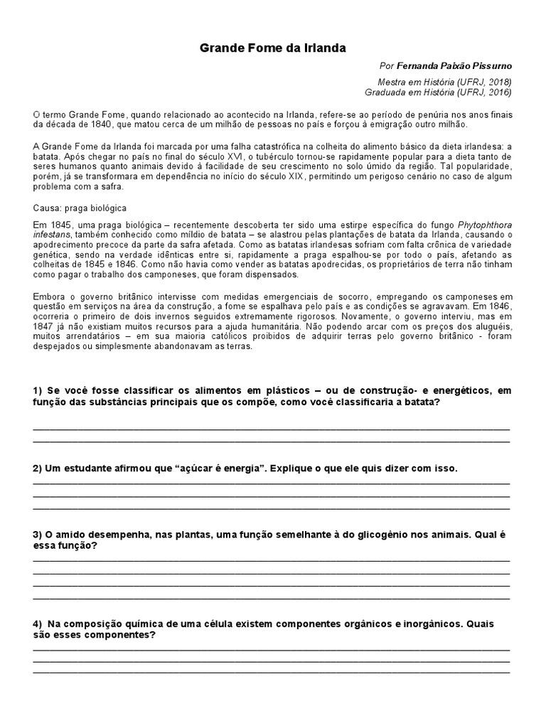 Atividades Comp. Org e Inorg. | PDF | Batata | Organismos