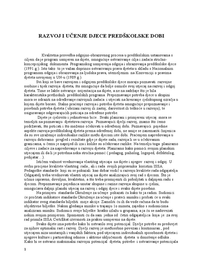 Razvoj-Ucenje Djece Predskolske Dobi | PDF