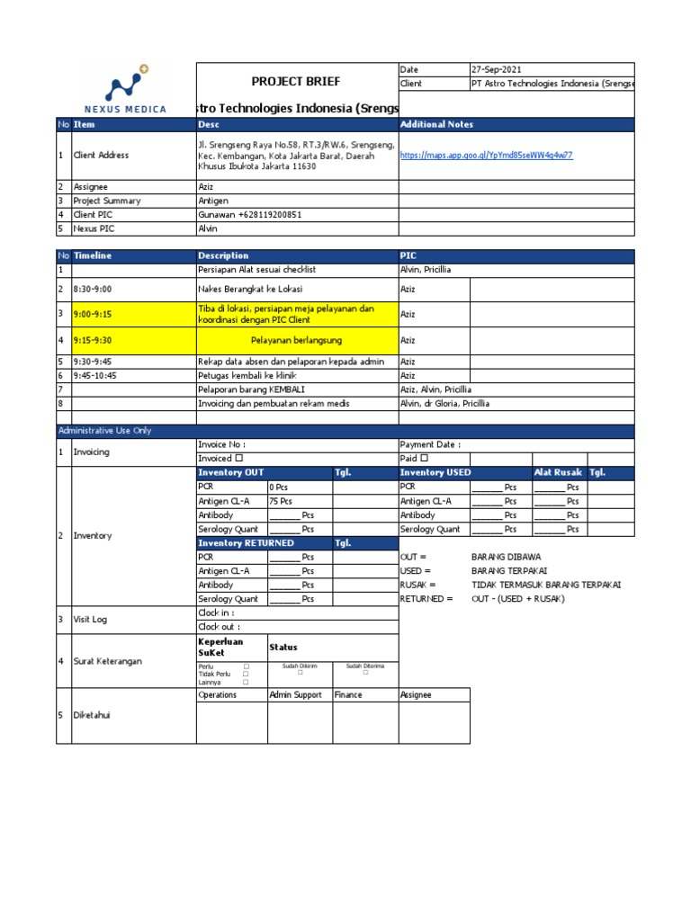 PROJECT BRIEF of 27-Sep-2021 PT Astro Technologies Indonesia (Srengseng ...